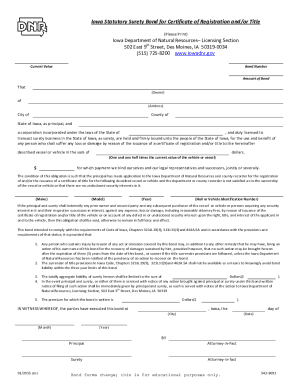 Fillable Online Iowa Statutory Surety Bond for Certificate of ...
