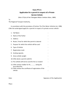 Fillable Online Form PTV A Application for a permit in respect of a ...