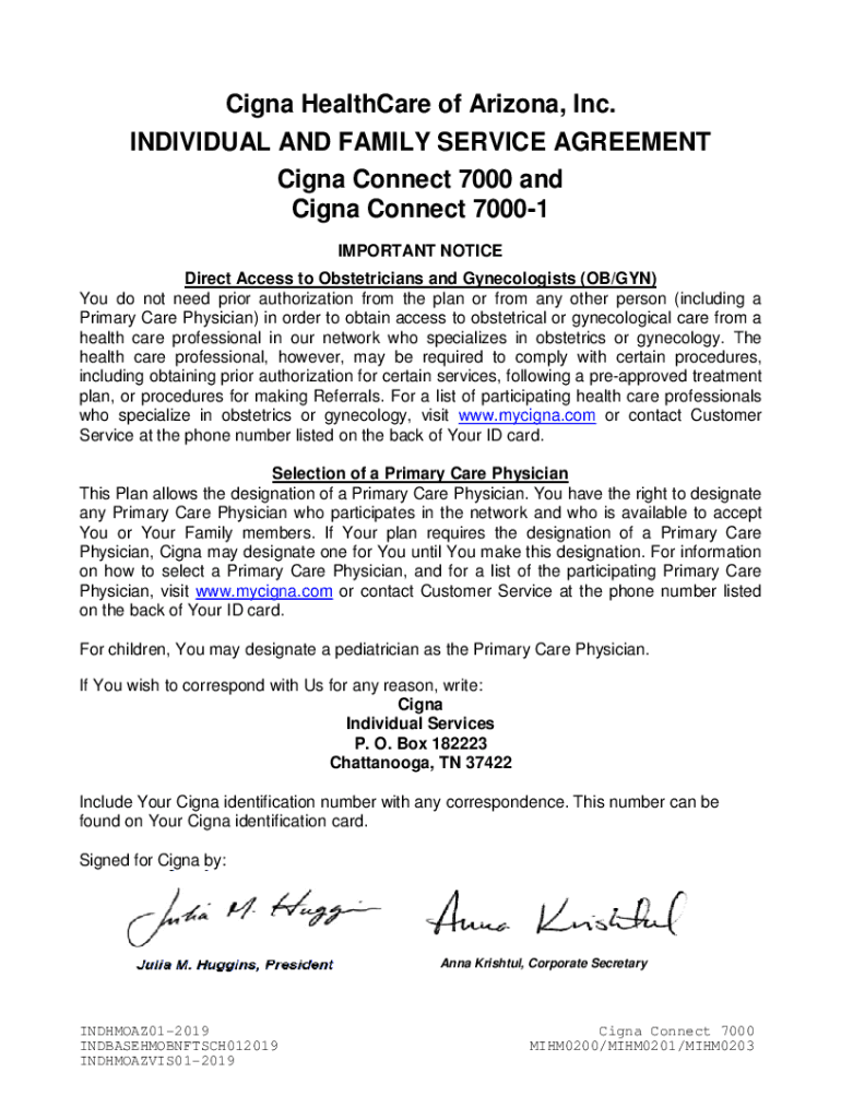 Fillable Online Cigna Healthcare of Arizona, Inc. INDIVIDUAL AND FAMILY ...