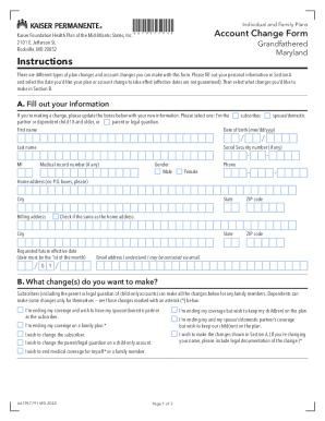 Fillable Online Individual and Family Plans Account Change Form ...