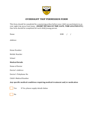 Fillable Online Overnight field trip permission form - Ball State ...