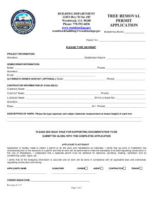 Fillable Online tree removal permit application Fax Email Print - pdfFiller