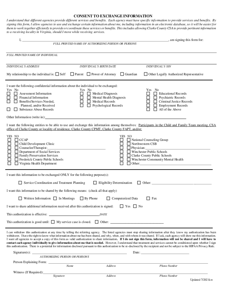Fillable Online AUTHORIZATION TO USE AND EXCHANGE INFORMATION ...