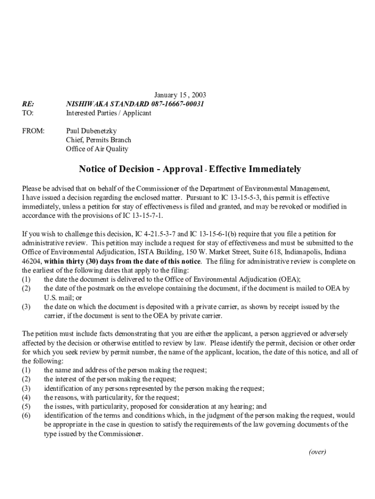 Fillable Online permits air idem in permits.air.idem.in.gov18586fNotice of Decision: Approval ...