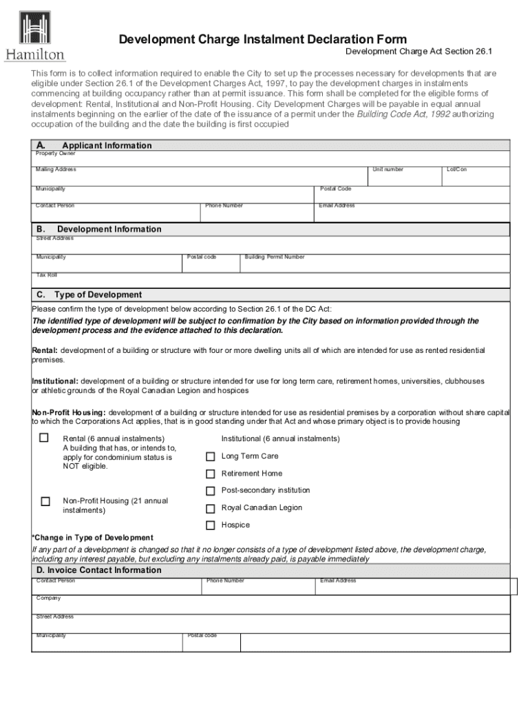 Fillable Online Development Charge Instalment Declaration Form Fax ...