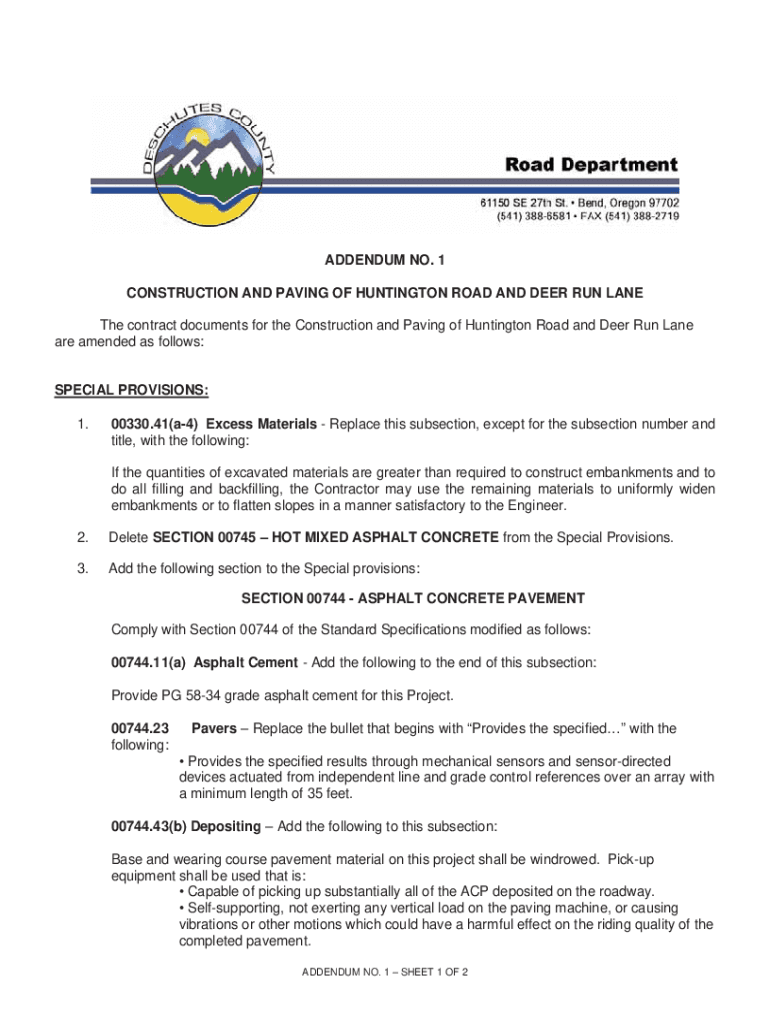 Fillable Online ADDENDUM NO. 1 CONSTRUCTION AND PAVING OF HUNTINGTON ROAD ... Fax Email Print ...