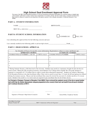 Fillable Online www.sbcc.edudualenrollmentRevised-6High School Dual Enrollment Approval Form ...