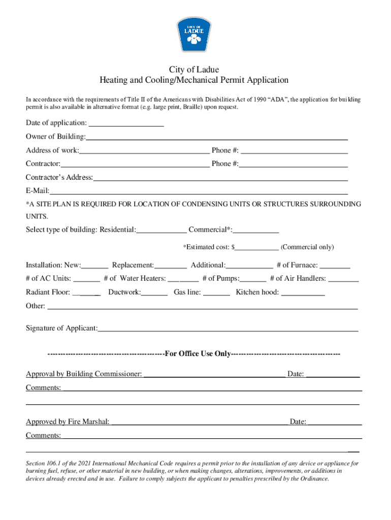 Fillable Online City of Ladue Heating and Cooling/Mechanical Permit ...