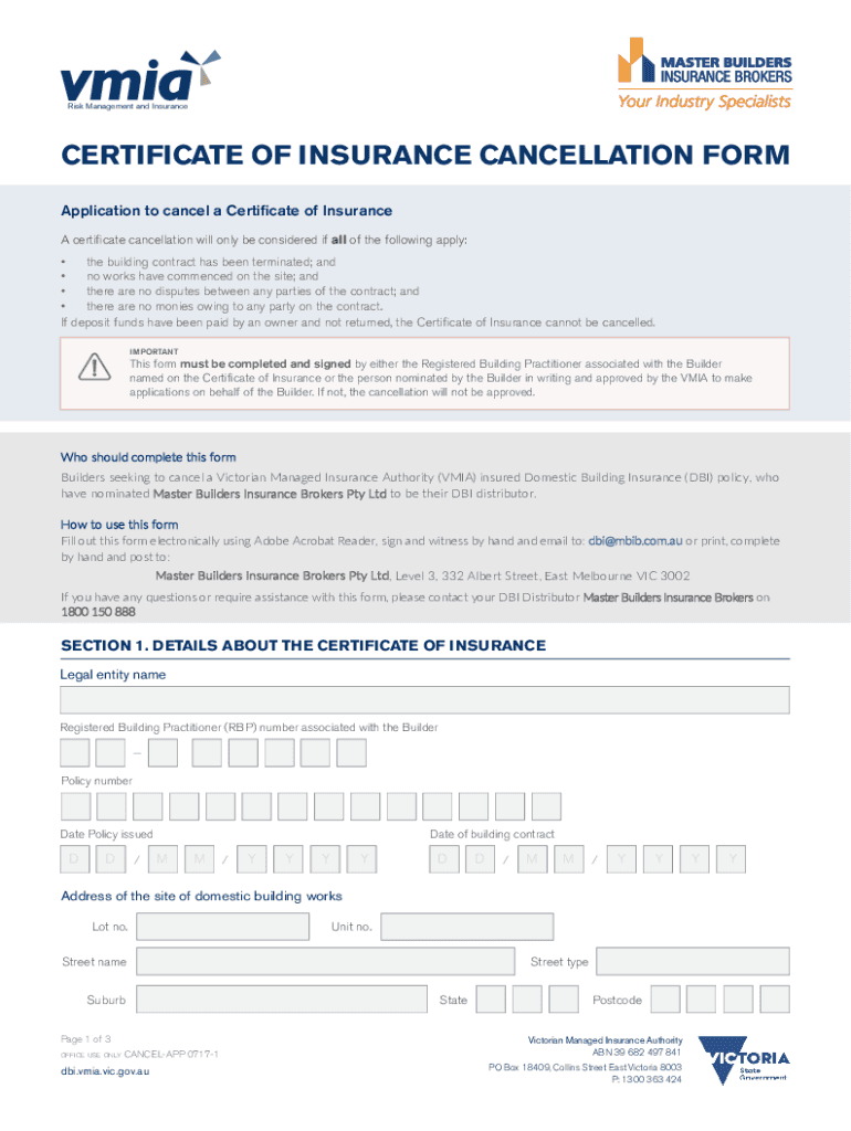 Fillable Online Can I cancel a Cancellation insurance?Sembo Fax Email ...