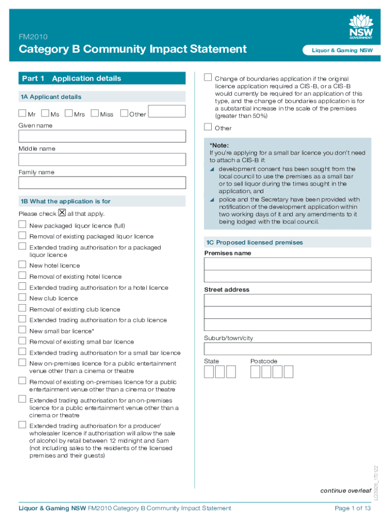 Category B Community Impact Statement - Blank Fillable Template | Fill ...