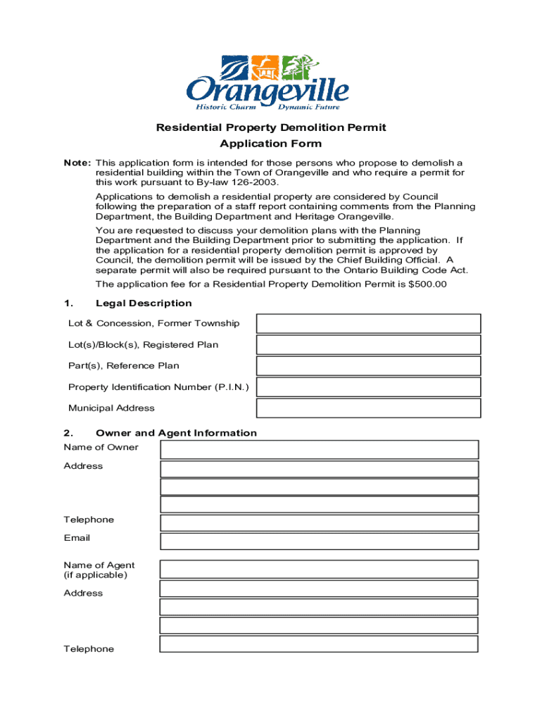 Fillable Online Residential Property Demolition Permit Application Form ...