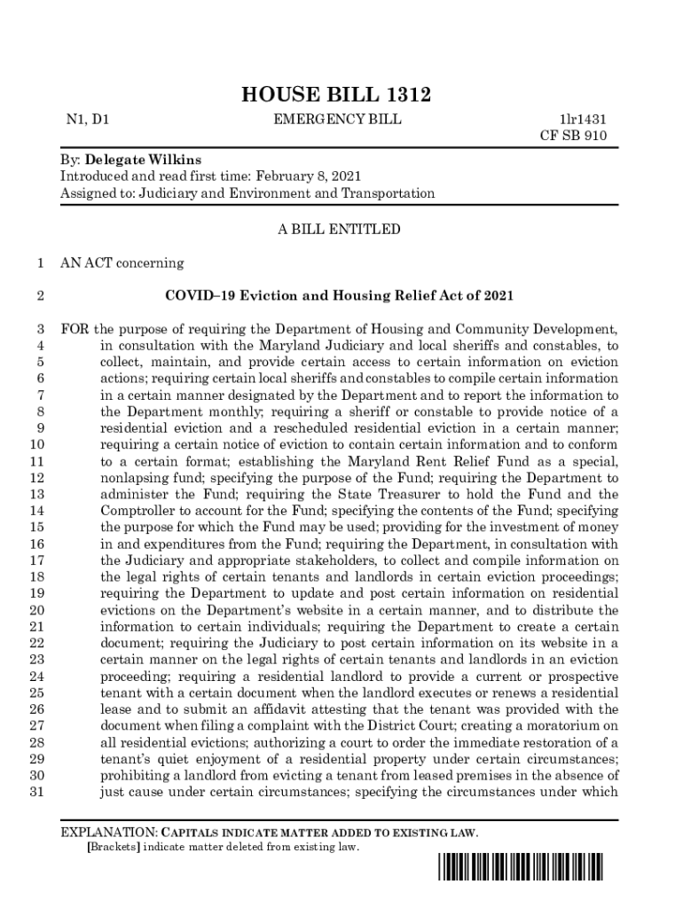 Fillable Online 2021 Regular Session - House Bill 1312 First Reader Fax ...