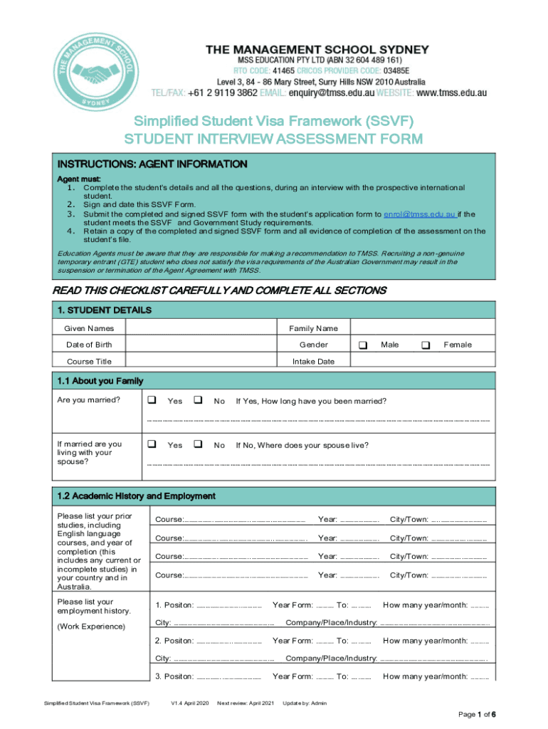 Fillable Online Fillable Online Simplified Student Visa Framework (SSVF ...
