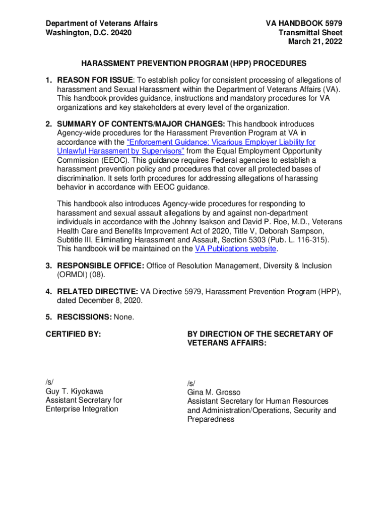 Fillable Online Department of Veterans Affairs VA HANDBOOK 5979 ...