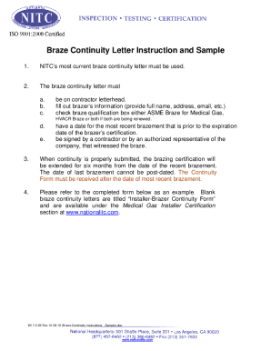 Fillable Online Braze Continuity Letter Instruction and Sample Fax ...