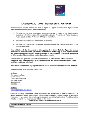 Fillable Online . Licensing Act 2003 representation form Fax Email ...