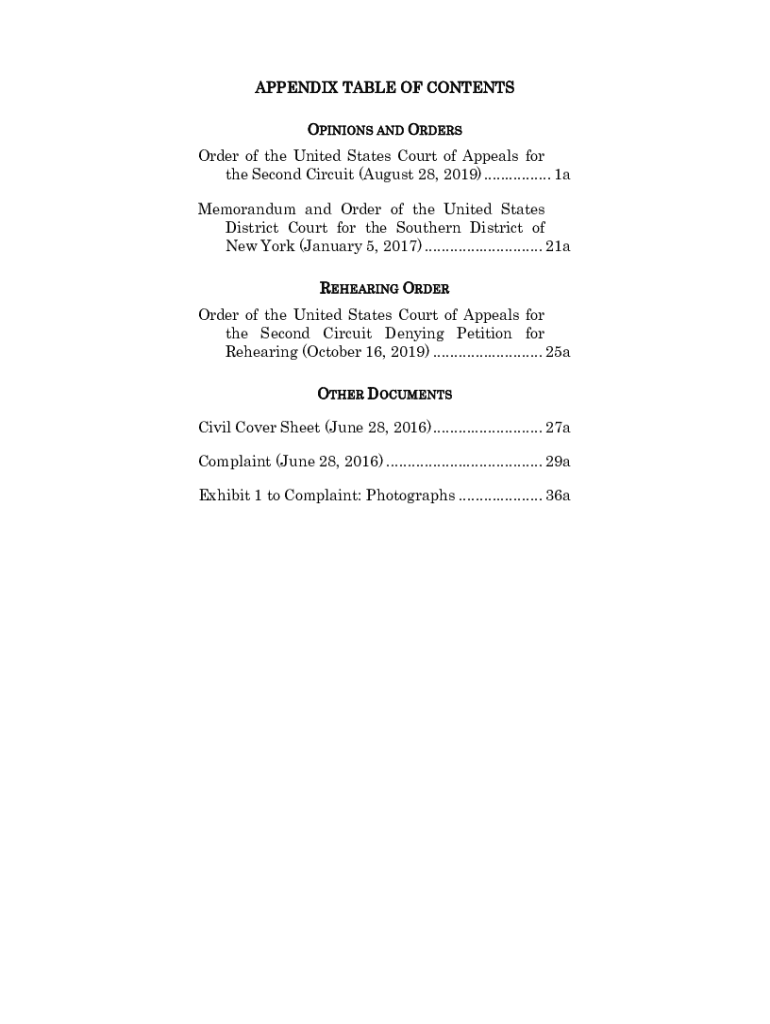 Fillable Online APPENDIX TABLE OF CONTENTS Order of the United States ...