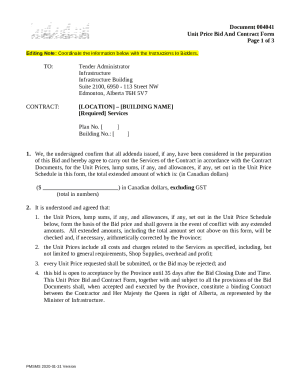 00 40 41 (00351) - Unit Price Bid and Contract . Property management ...