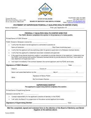 Fillable Online Statement of Supervision Federally Qualified Health ...