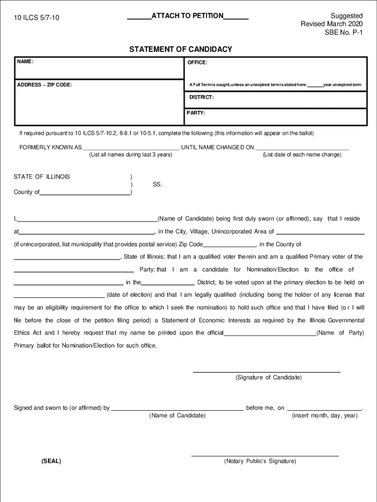 Fillable Online www.elections.il.govagencyforms3 Statement of10 ILCS ...