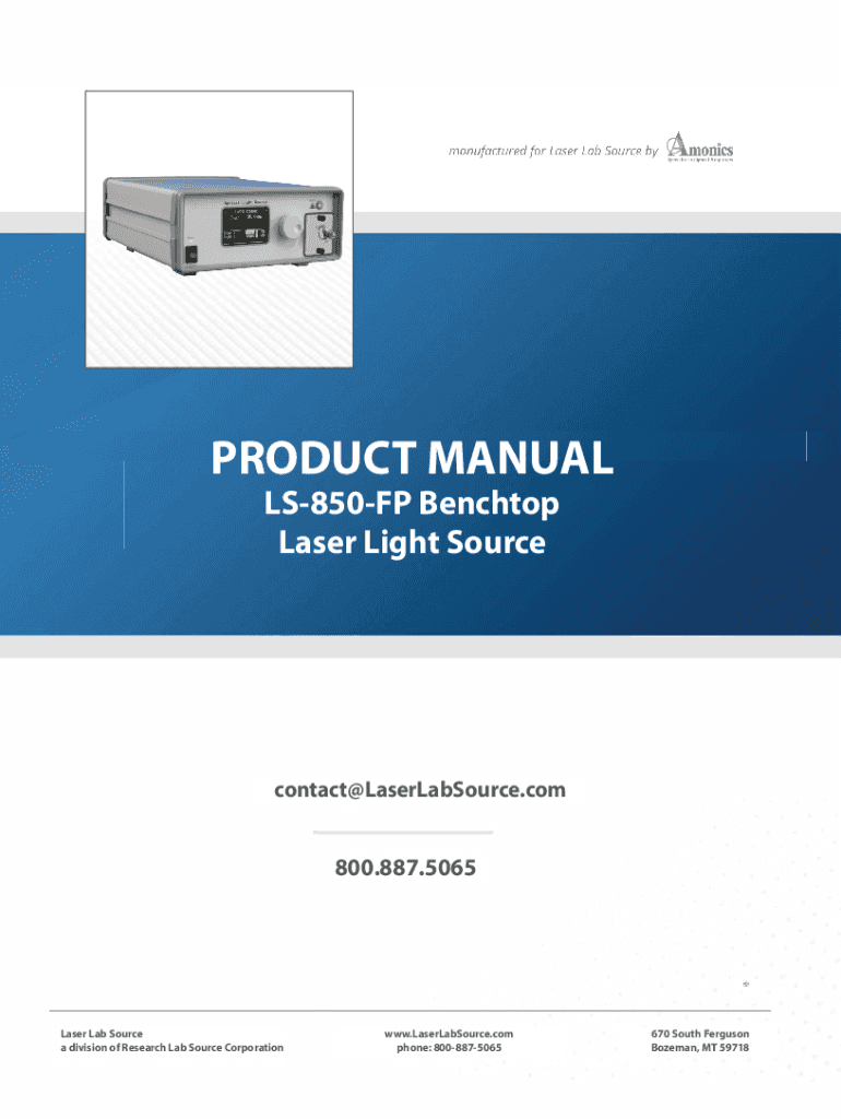 Fillable Online PRODUCT MANUAL - LS-850-FP Benchtop Laser Light Source ...