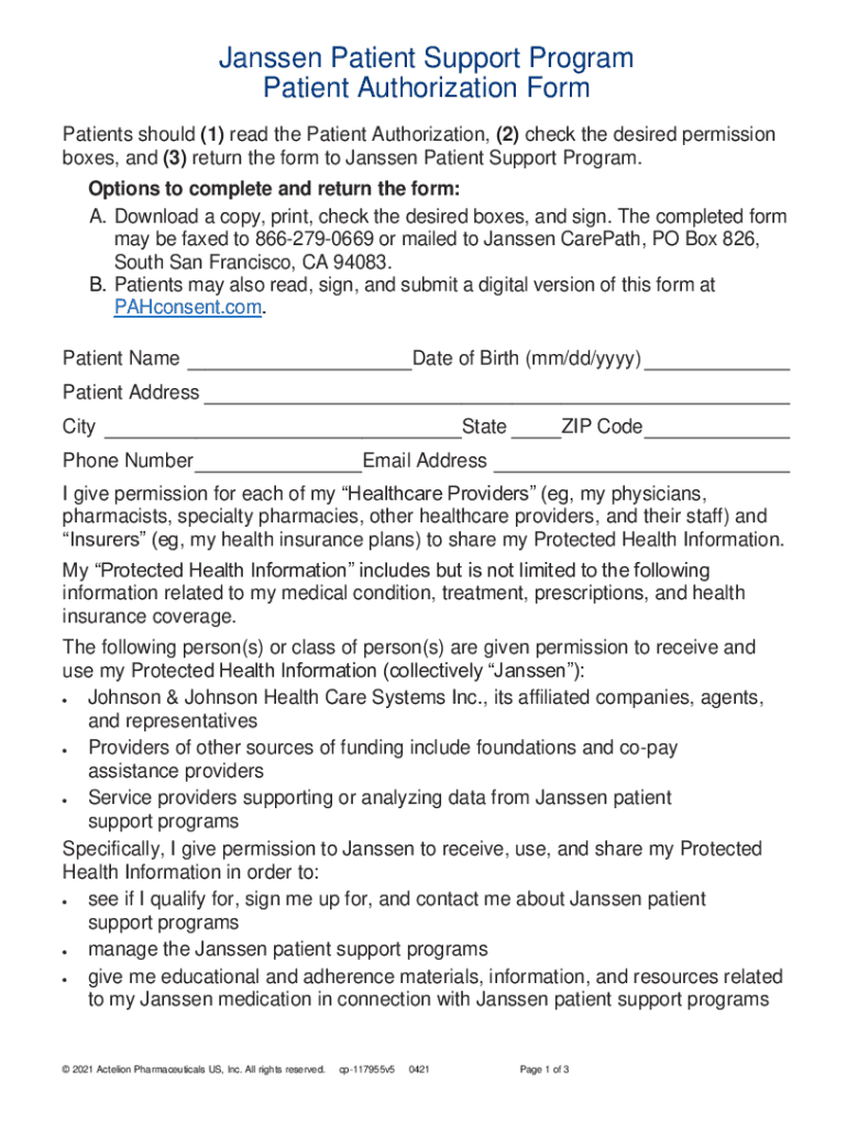 Fillable Online Guide to Completing the Patient Authorization - Janssen ...