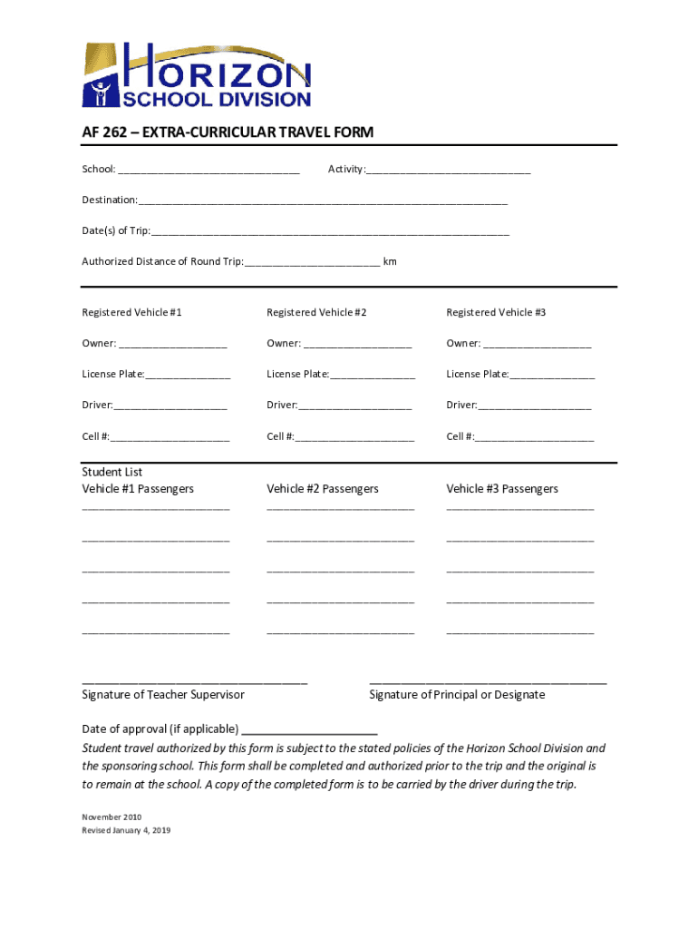 Fillable Online AF 262 - Extra Curricular Travel Form Revised Fax Email Print - pdfFiller