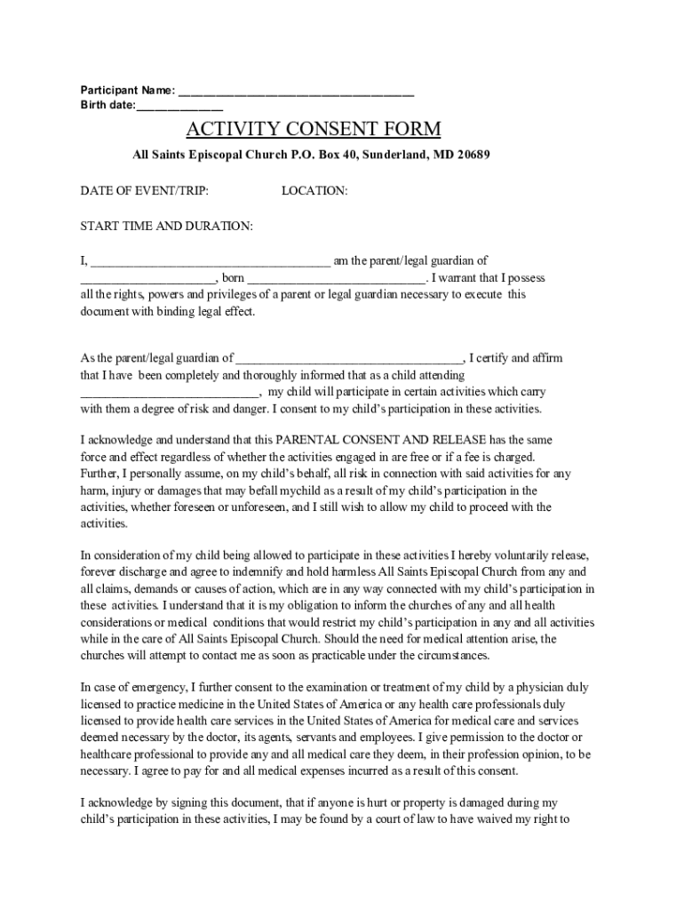 Fillable Online www.yourfdf.orgpdfGGT Consent FormActivity Consent Form ...