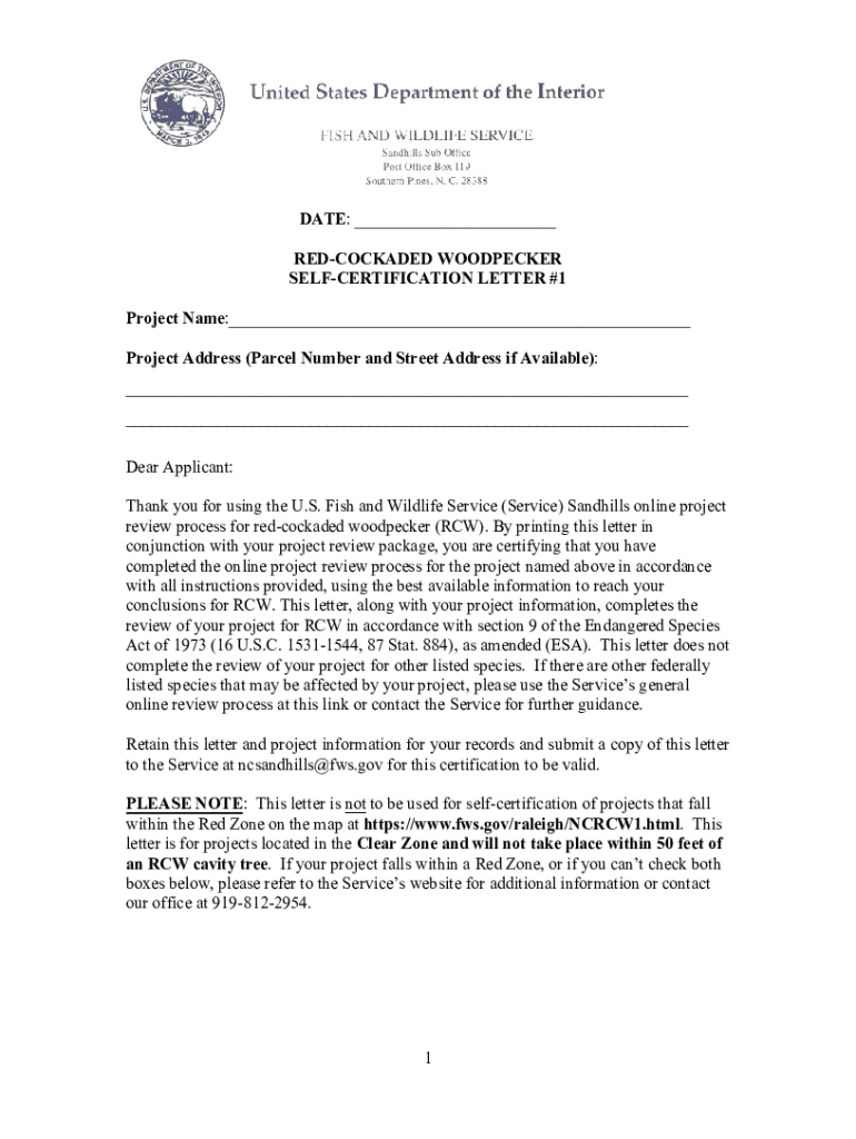Fillable Online RCW Self Certification fillable form #1. Red cockaded ...