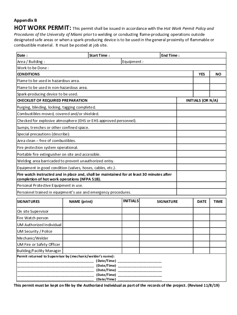 Fillable Online www.lawinsider.comclausehot-work-permitHOT WORK PERMIT ...