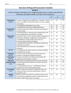 Fillable Online Narrative Writing Self-Assessment Checklist Grade 4 ...