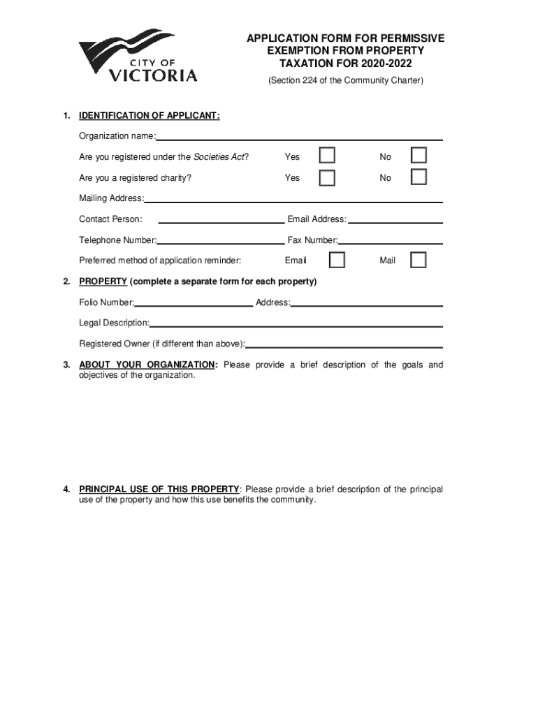 Fillable Online APPLICATION FORM FOR PERMISSIVE EXEMPTION FROM PROPERTY ...