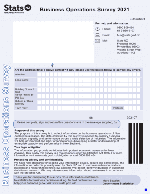 Fillable Online Business Operations Survey with the Statistics Act. Fax ...