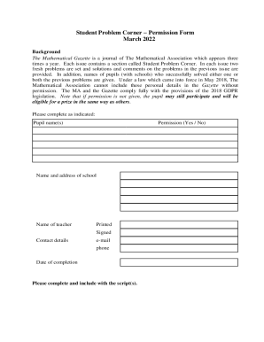 Fillable Online Student Problem Corner Permission Form March 2022 Fax ...
