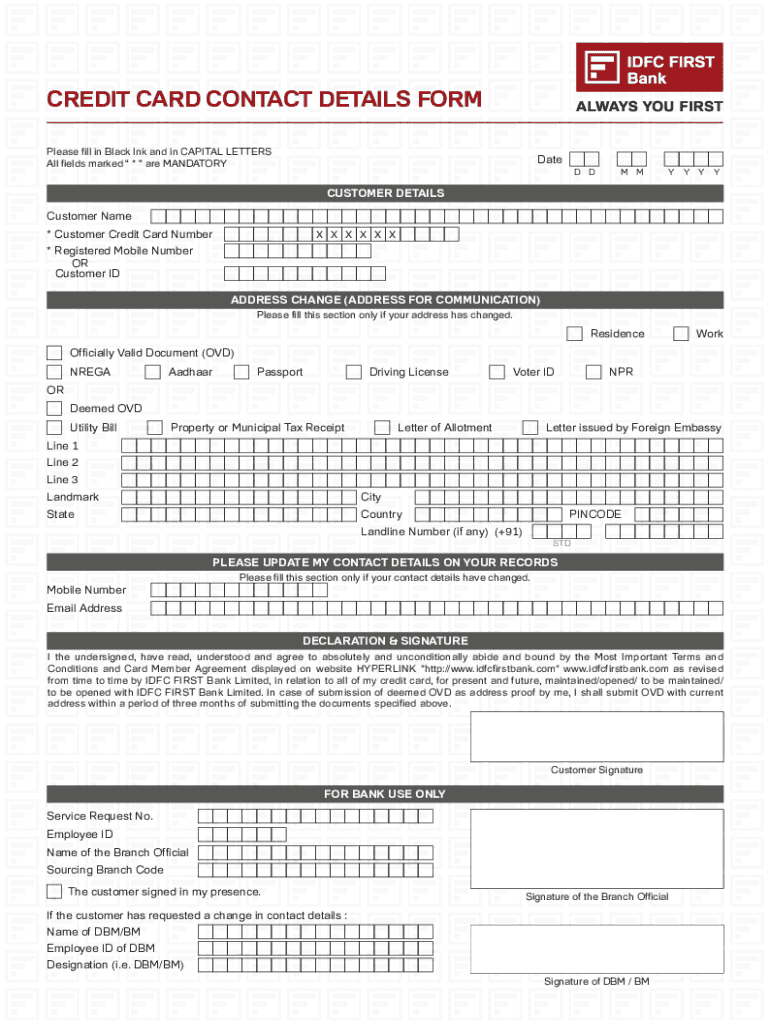 Non Individual Contact Update Form Idfc - Fill Online, Printable ...
