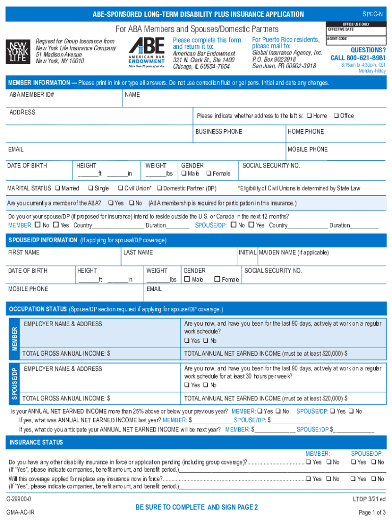 Fillable Online Long Term Disability Insurance for Members Sample ...
