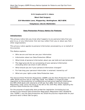 West Oak Surgery GDPR Privacy Notice Update for Patients and Opt Out ...