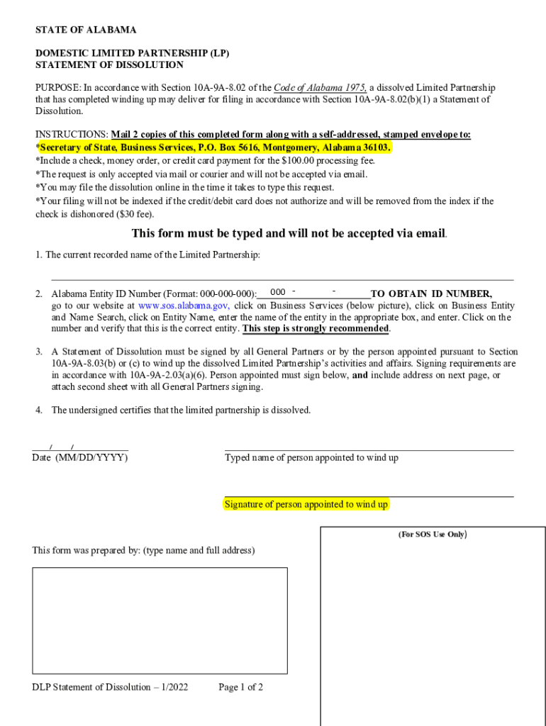 Fillable Online Domestic Limited Partnership (LP) Statement of ...