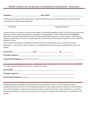 Fillable Online Get the free VASAP Consent for the release of ...