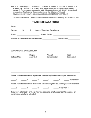 Fillable Online nrcgt uconn Teacher Data Form Fax Email Print - pdfFiller