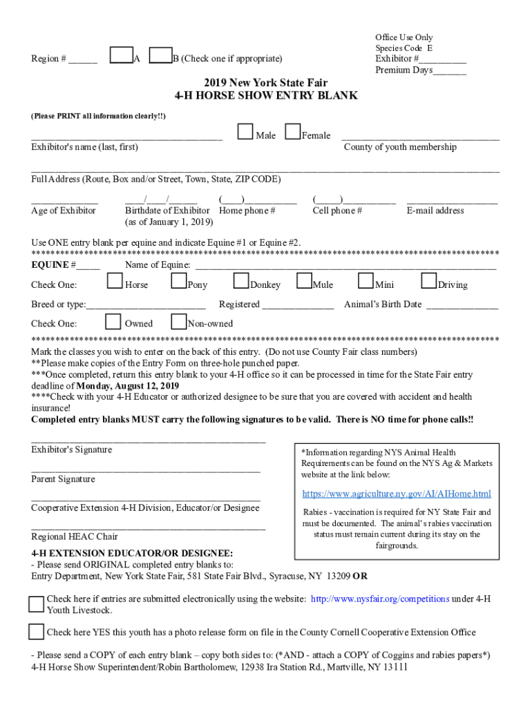 Fillable Online 4h ansci cornell 2019 NYS 4-H Horse Show Western Entry Form Fax Email Print ...