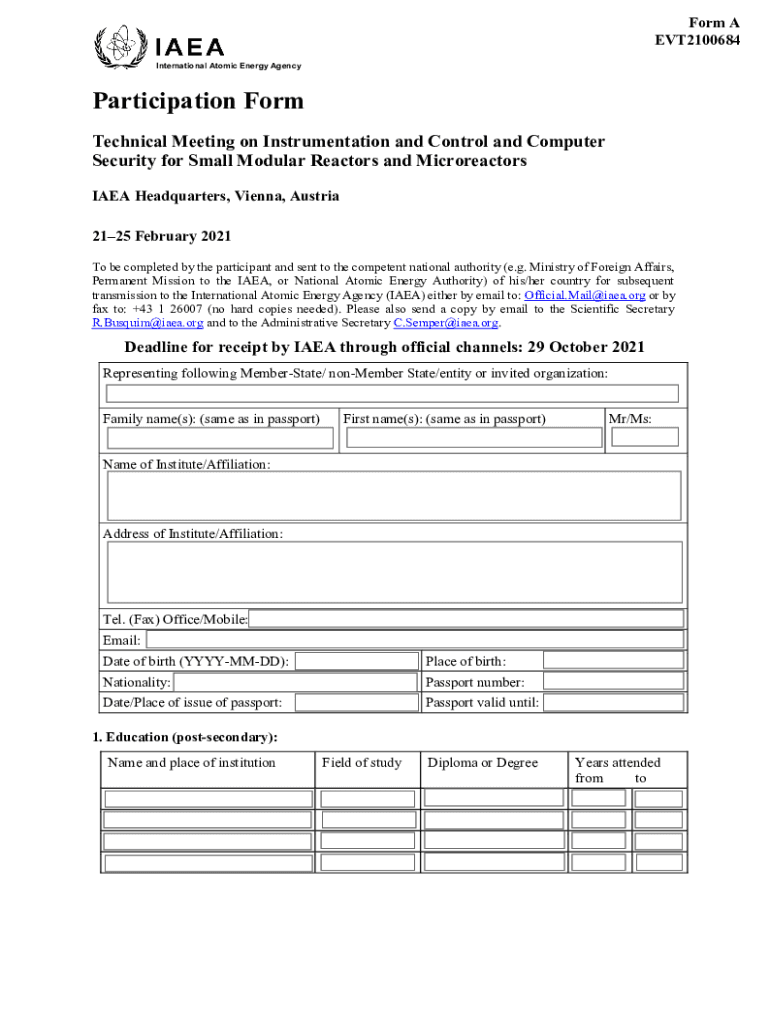Fillable Online www.iaea.orgfiles20International Atomic Energy Agency Participation Form - IAEA ...