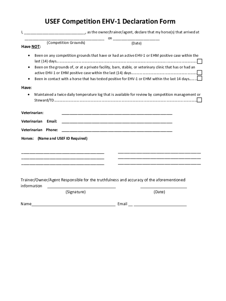 Fillable Online www.usef.orgformsEHVUSEF EHV-1 Return to Competition ...