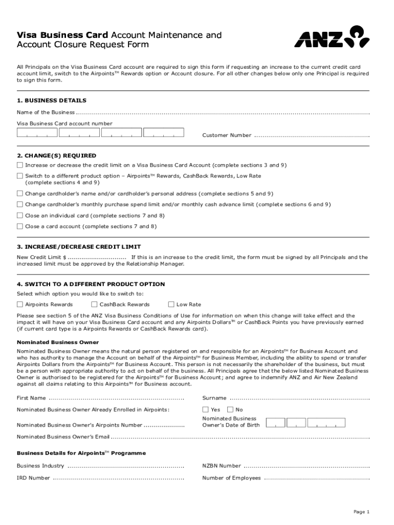 Fillable Online www.anz.co.nzbusinessVisa-business-cardVisa Business ...