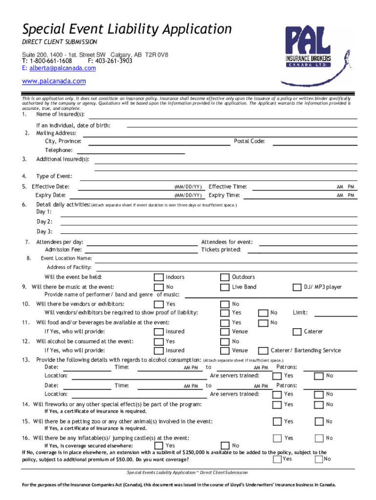 Fillable Online dev.palcanada.comimagesstoriesSpecial Event Liability ...