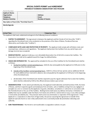 Fillable Online SPECIAL EVENTS PERMIT and AGREEMENT - Maine Fax Email ...