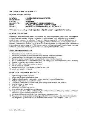 Fillable Online THE CITY OF PORTALES, NEW MEXICO POSITION POSTING #2021 ...