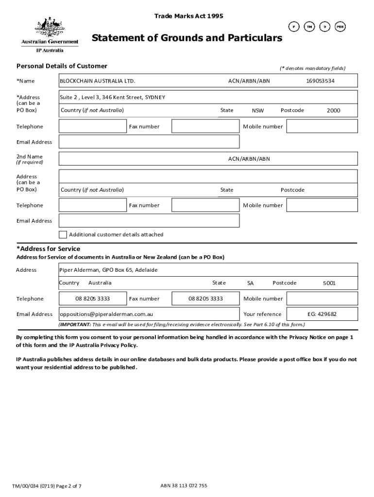 Fillable Online www.ipaustralia.gov.ausitesdefaultStatement of Grounds ...
