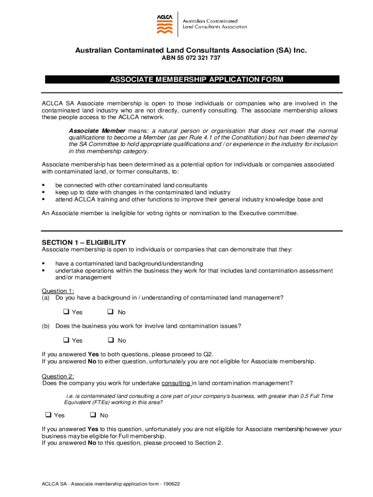 Fillable Online aclca org ACLCA SA - Associate membership application form - 190622 Fax Email ...