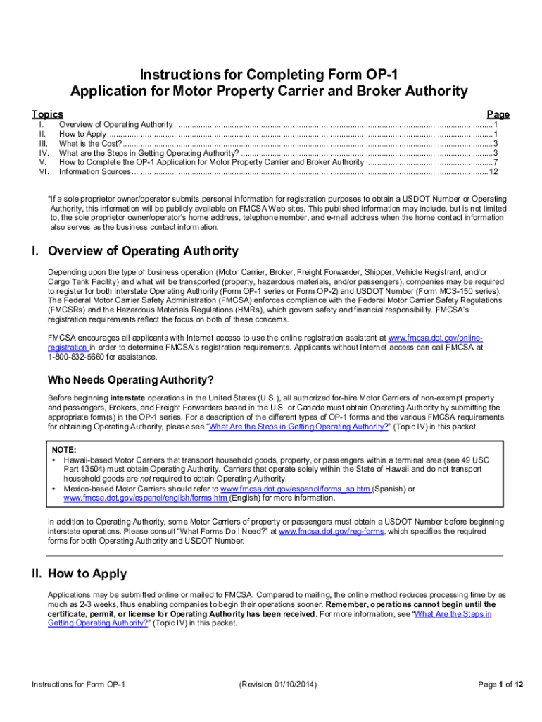 Fillable Online Instructions for Completing Form OP-1 Application for ...